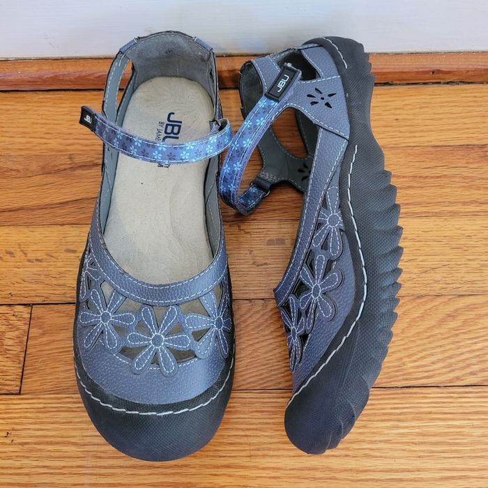 Vintage JBU Jambu 8.5M WILDFLOWER Blue Floral Vegan Sandals Water Sh ...