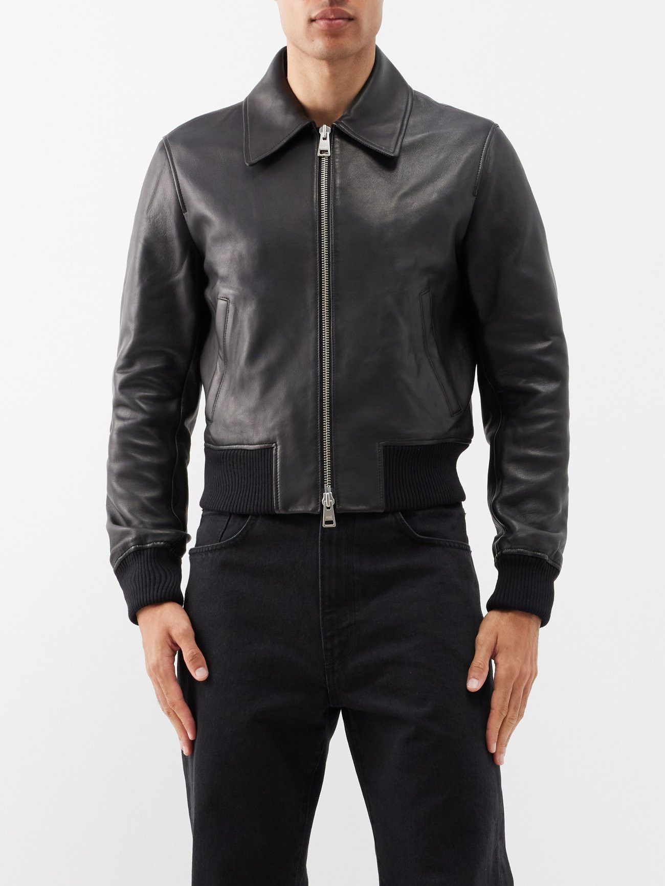 AMI Leather bomber jacket | Grailed