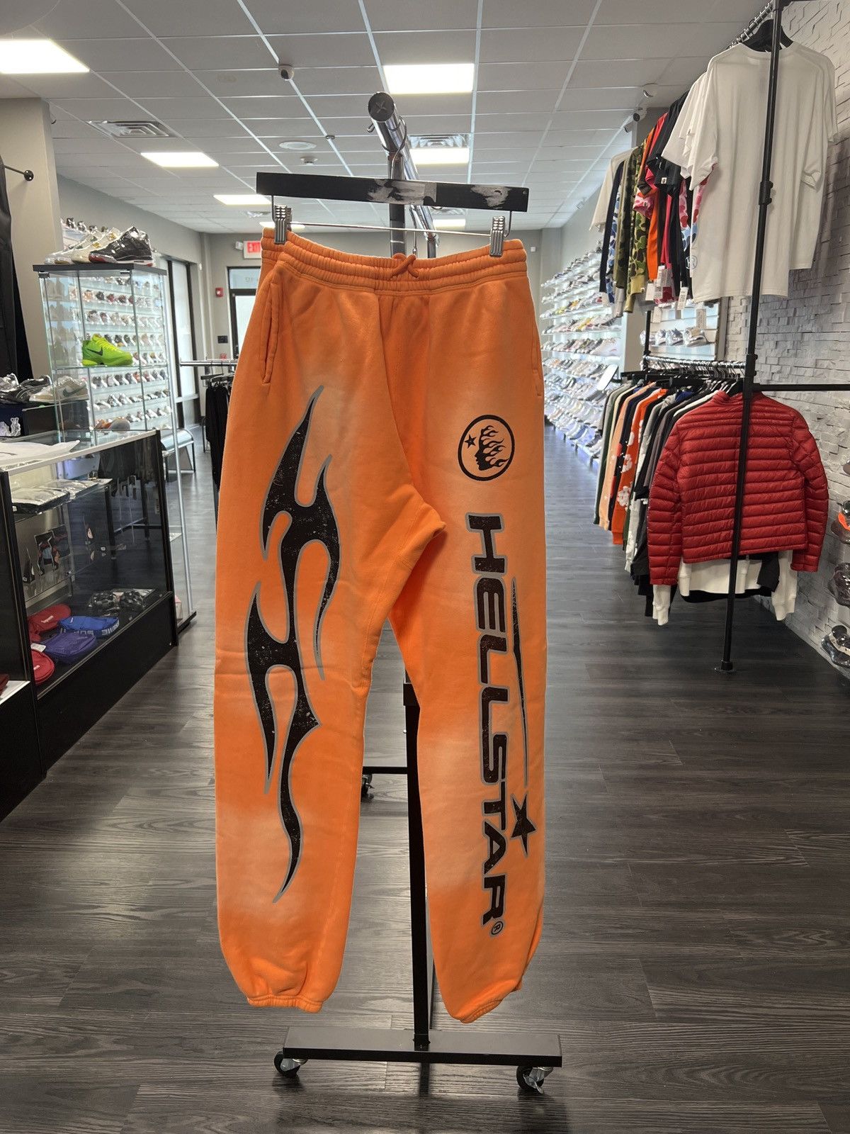 HELLSTAR Hellstar Fire Orange Dye Closed Elastic Bottom Sweatpants ...