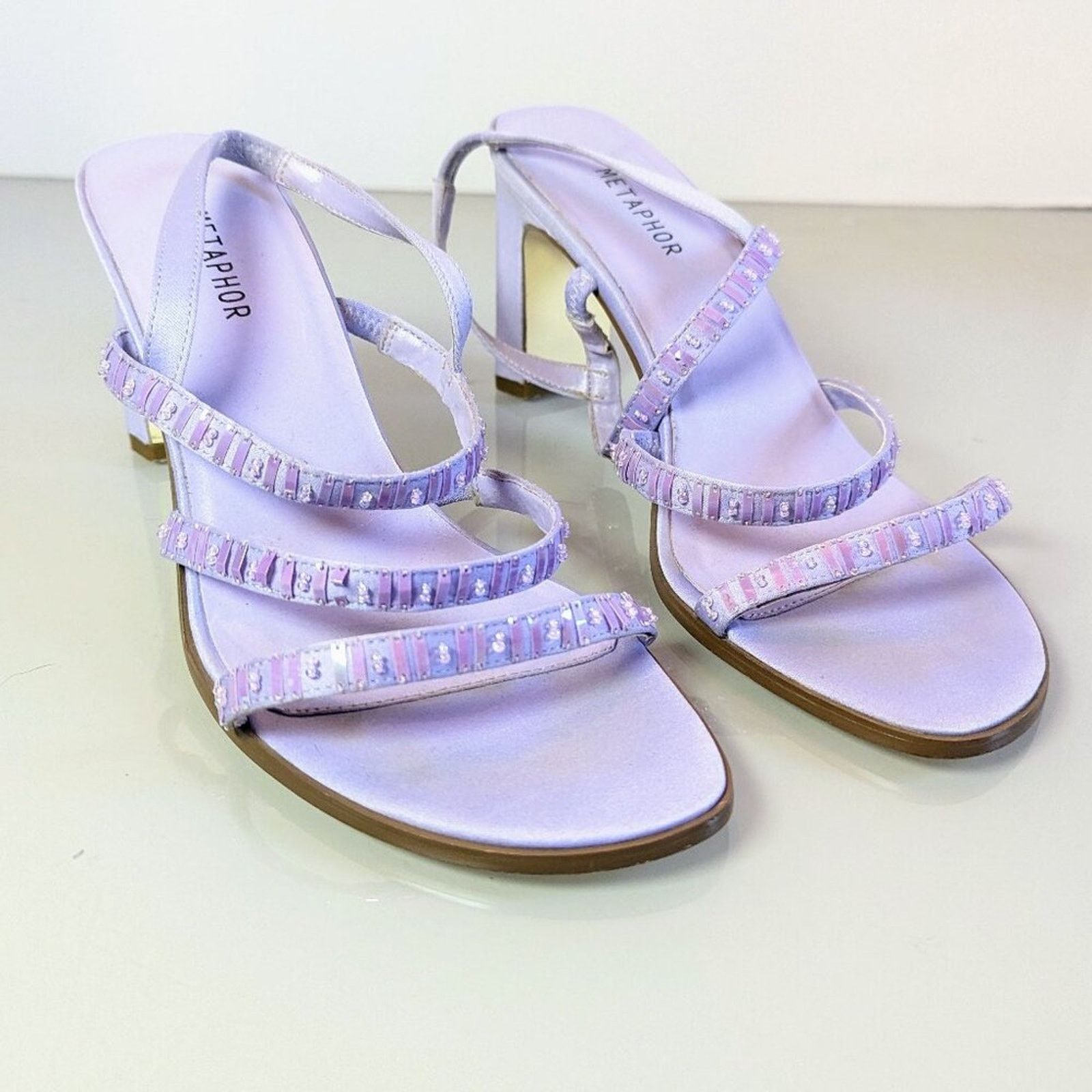 Vintage Metaphor Y2K Vintage Strappy Heel Sandals Iridescent Sequin ...