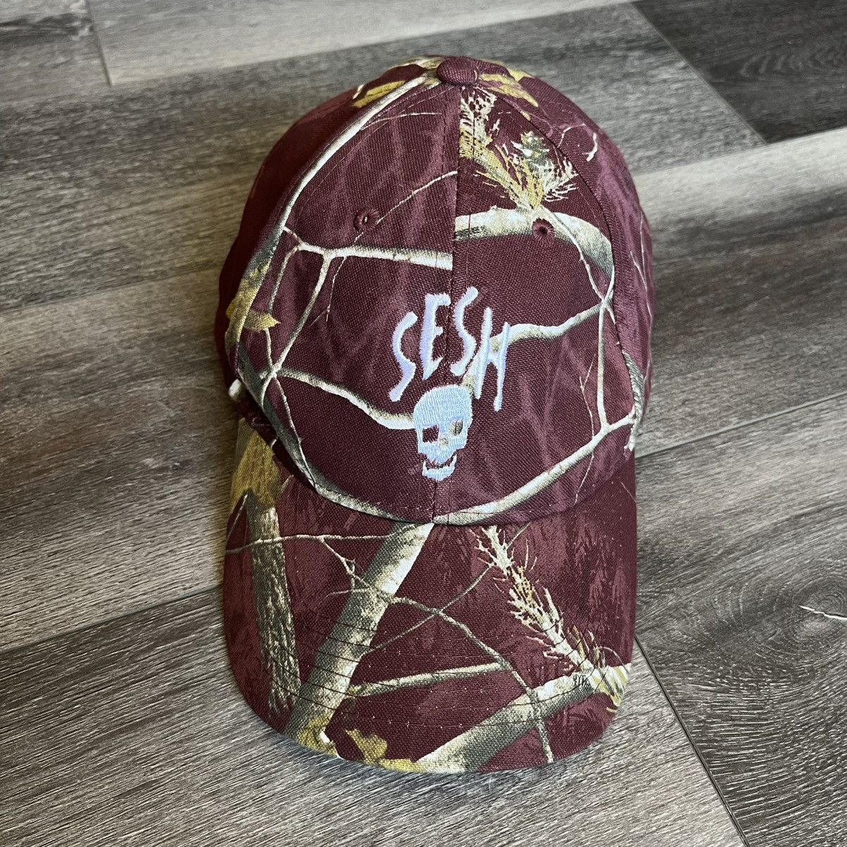 Bones × TeamSESH Team Sesh Bones Burgundy Real Tree Camo Skull Logo Hat ...