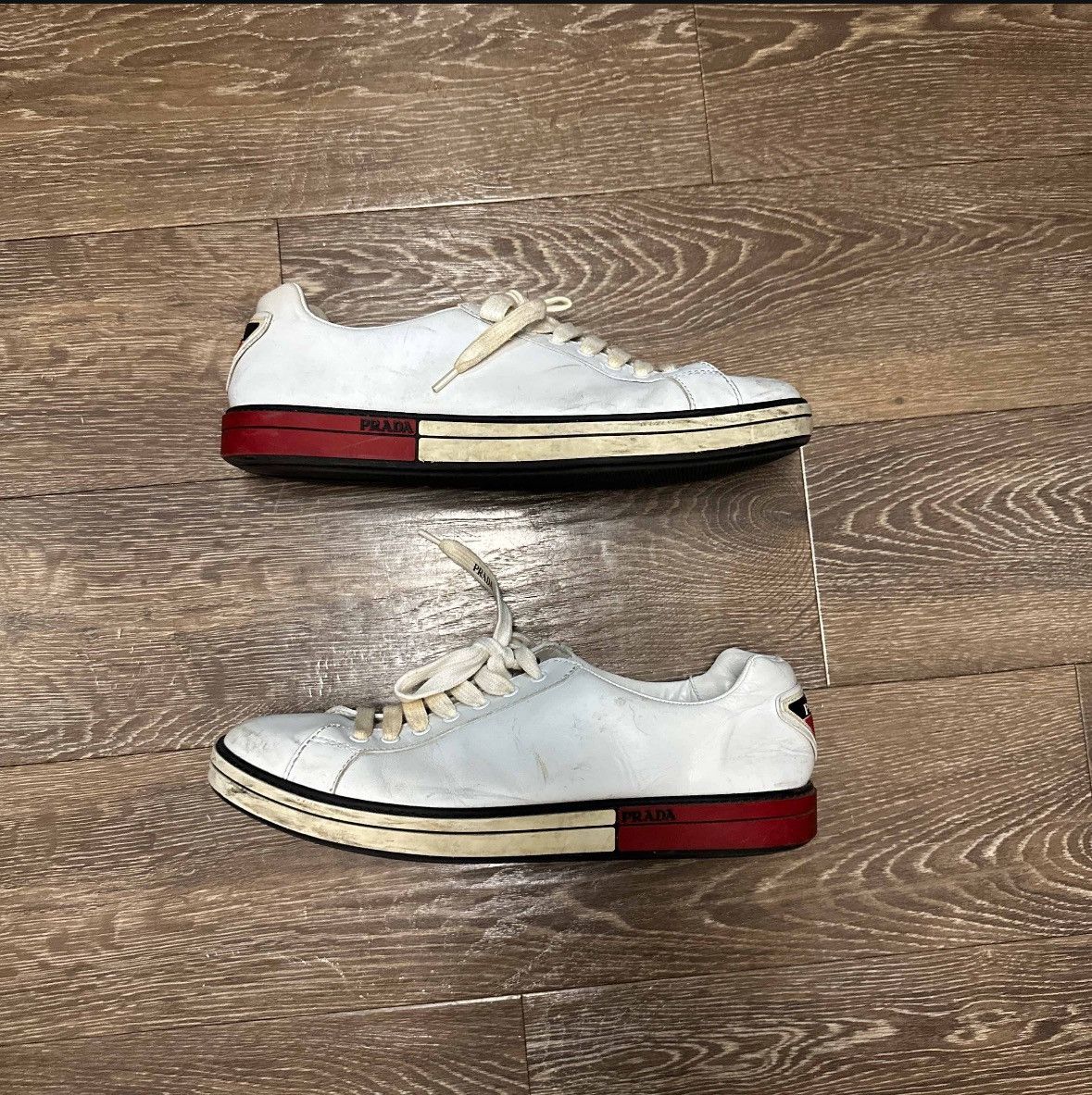 Prada Prada Badge Leather 'White Red' | Grailed
