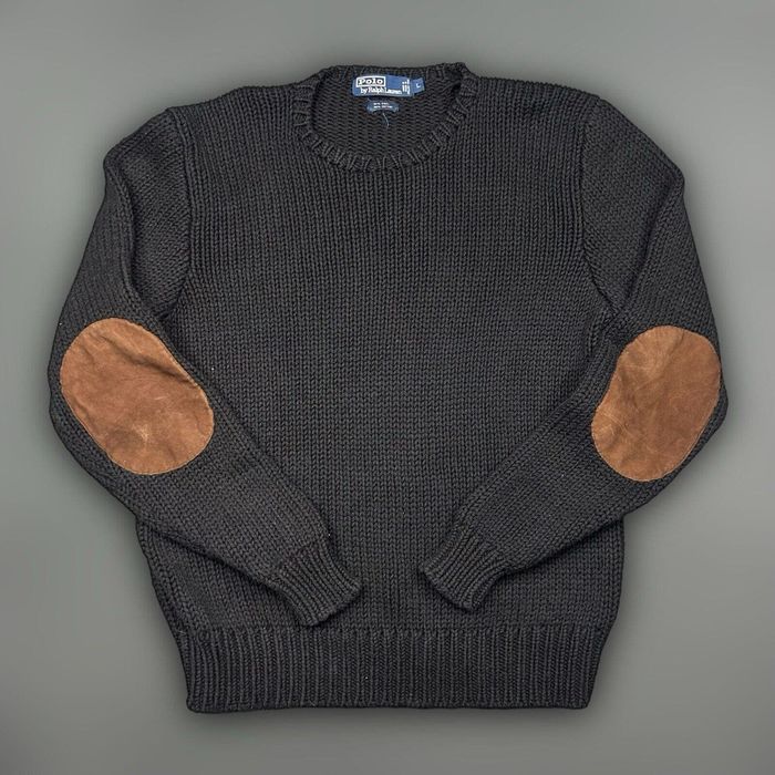 Polo Ralph Lauren Polo Ralph Lauren Black Wool Knit Sweater Elbow ...