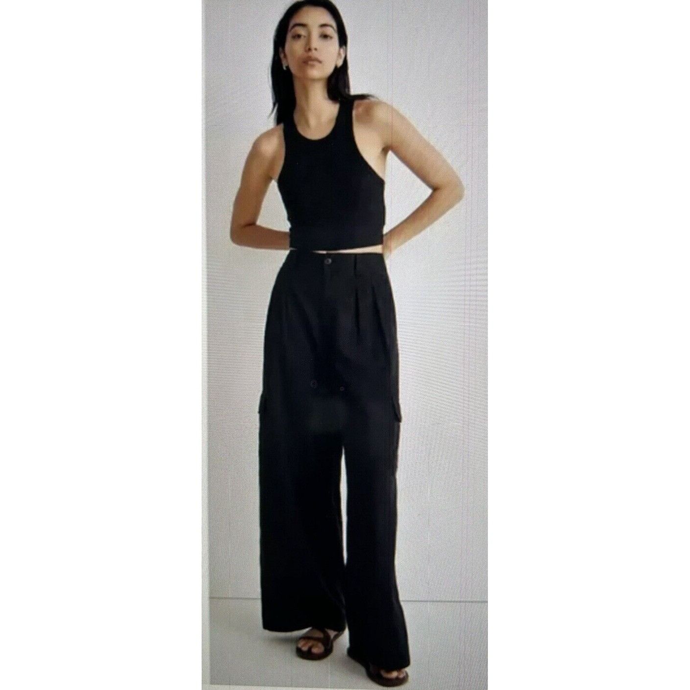 Madewell Madewell Womens Wide Leg Linen Blend Cargo Pants in True Bla ...