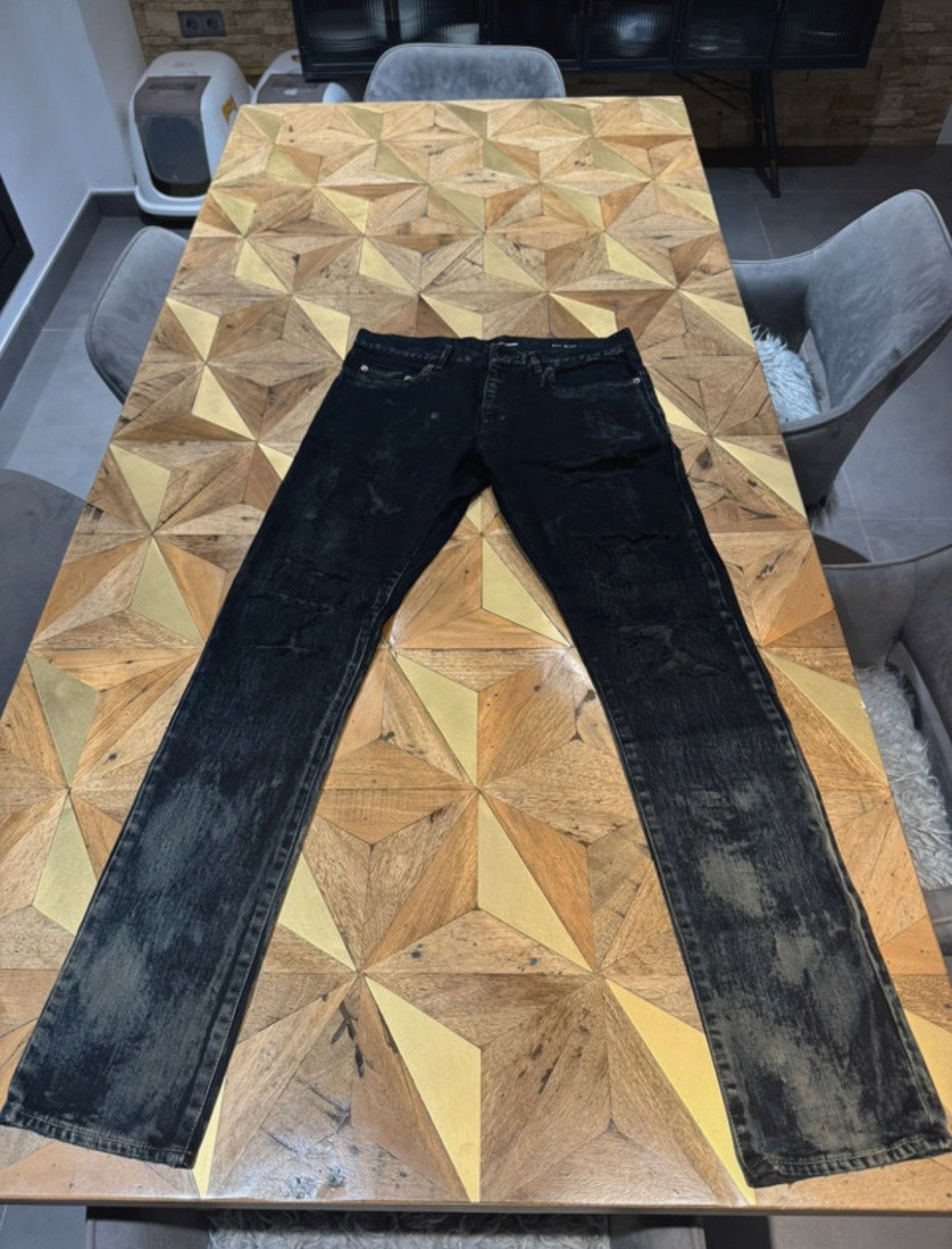 Hedi Slimane × Saint Laurent Paris SLP FW15 Oil Stained Crash Coated ...