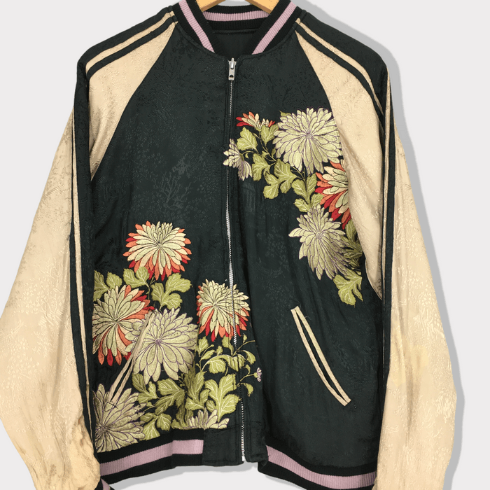 Japanese Classic Script Sukajan Japan Sakura Floral Roses Reversible ...