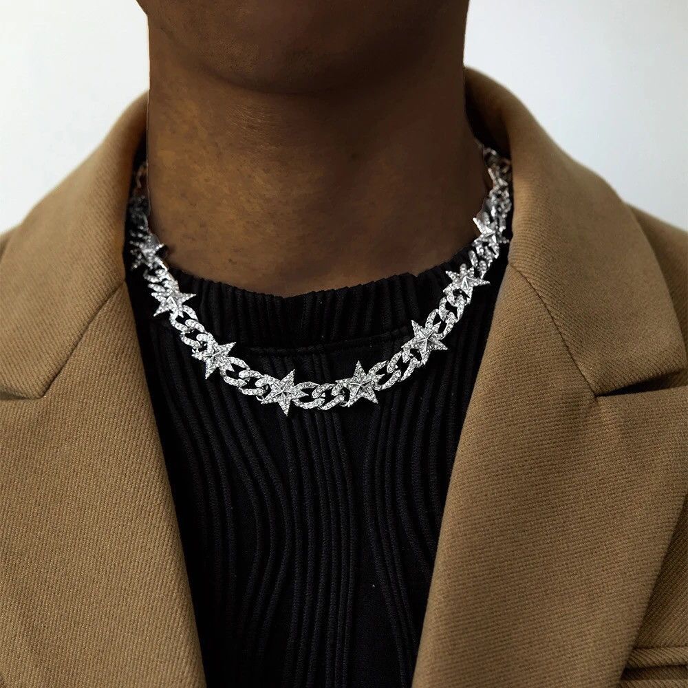 Chain × Cuban Link Chain × Streetwear 50cm Ice Out Chain Star Necklace ...