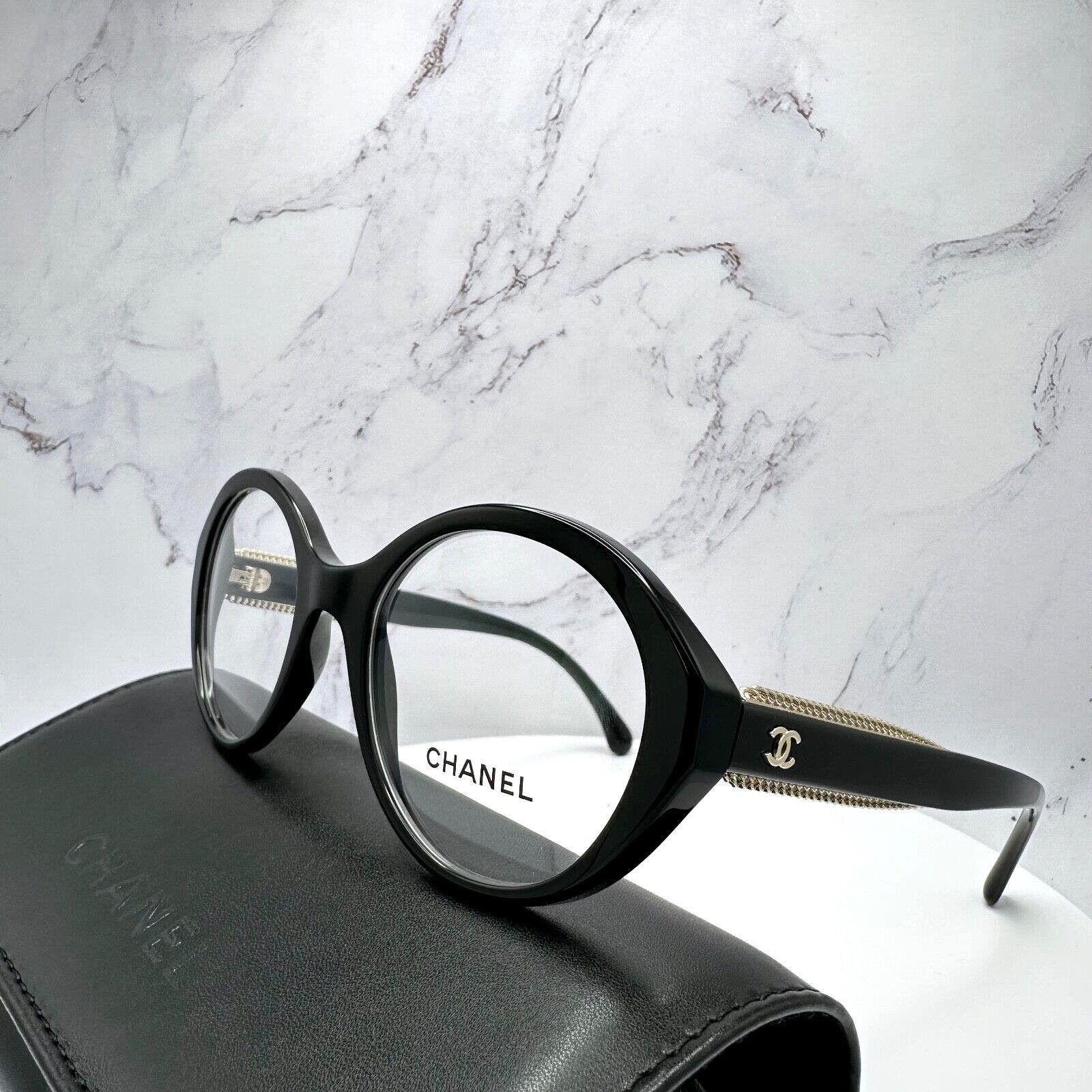 Chanel Chanel Glasses Frames Black Acetate Gold Metal Chain CC Logo ...