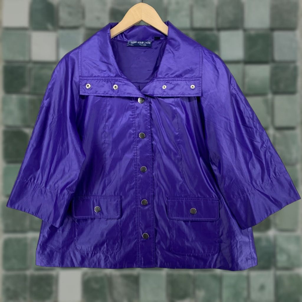 Vintage SUSAN GRAVER Jacket M Snap Button Front Sleek Satin Lined 3/4 ...
