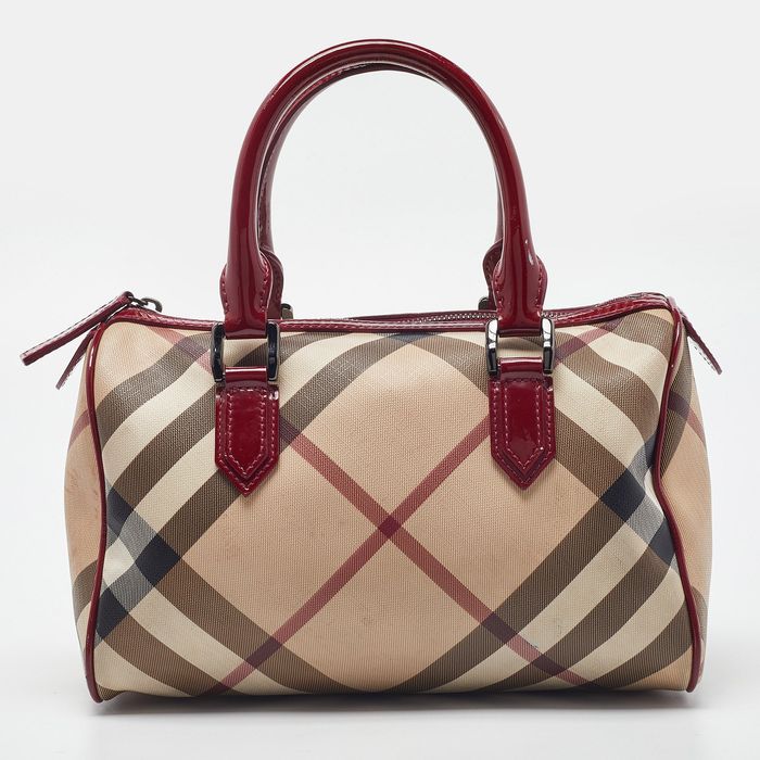 Burberry BURBERRY Red Nova Check PVC and Patent Leather Chester Boston ...