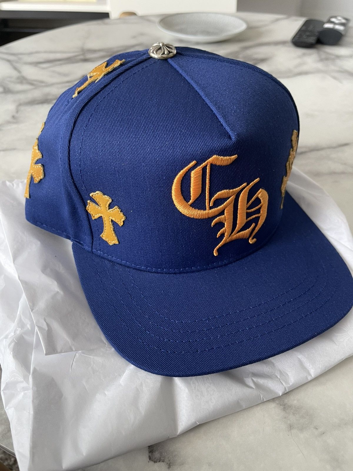 Chrome Hearts Baseball Hat Cap (Blue/Yellow) w/ Cross Patches | Grailed
