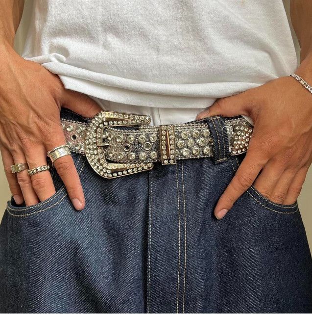 Japanese Brand Y2K 2000s style rhinestone crystal grunge silver punk ...