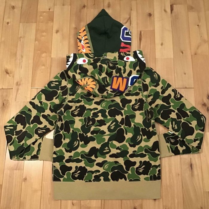 Bape BAPE Double shark full zip hoodie ABC camo green APE | Grailed