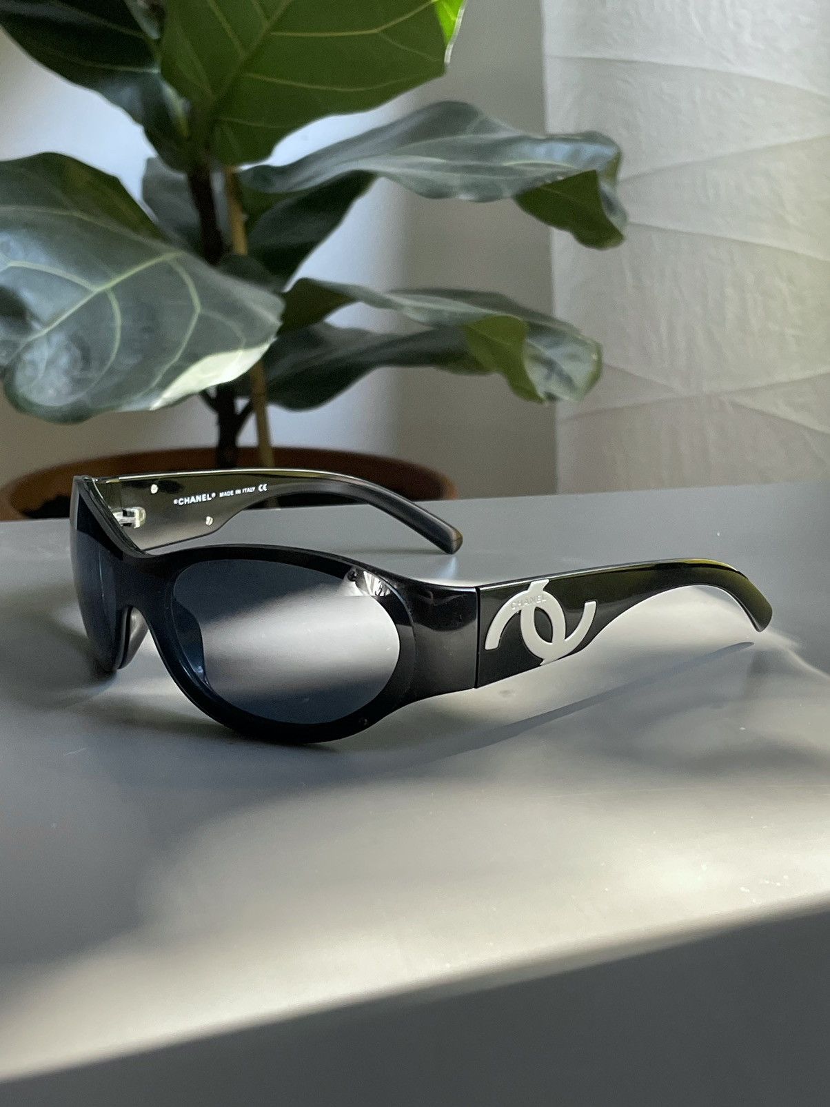 Chanel × Streetwear × Vintage CHANEL SUNGLASSES 5073 LOGO Black Wrap ...
