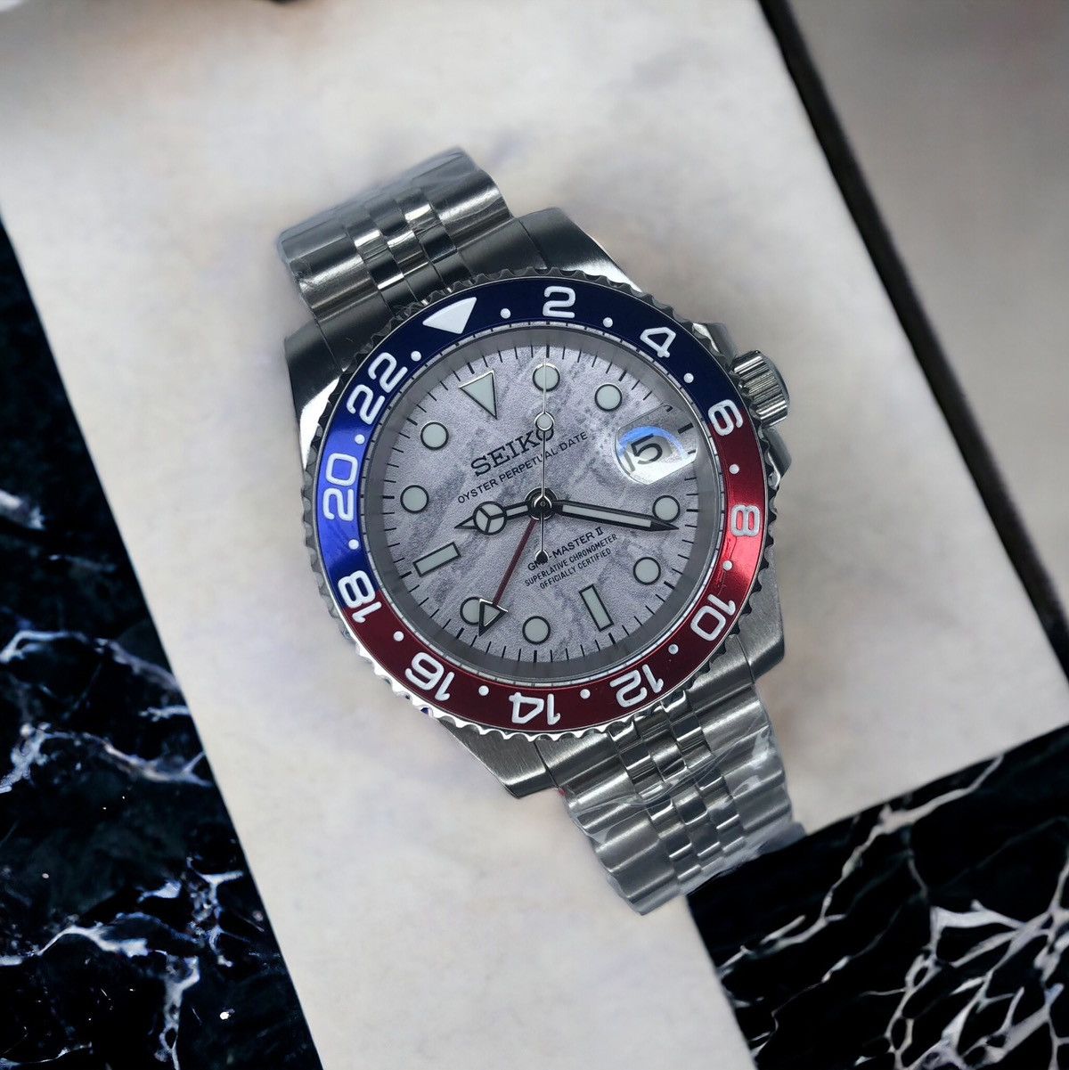 Seiko Seiko Mod GMT-Master 2 Pepsi Meteoroid Dial Jubilee Watch | Grailed