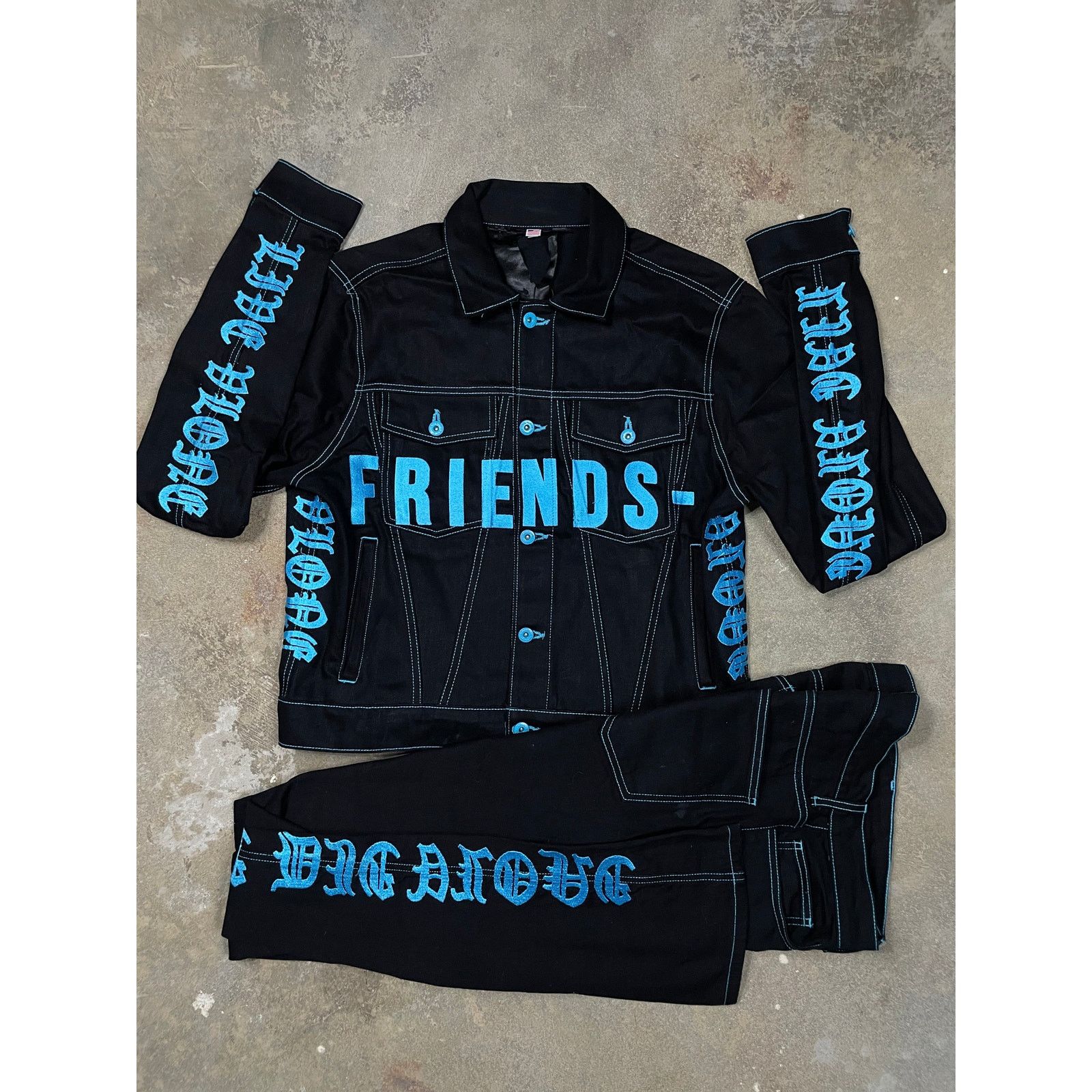 Vlone VLONE Friends Denim Suit Black Blue Small Used | Grailed