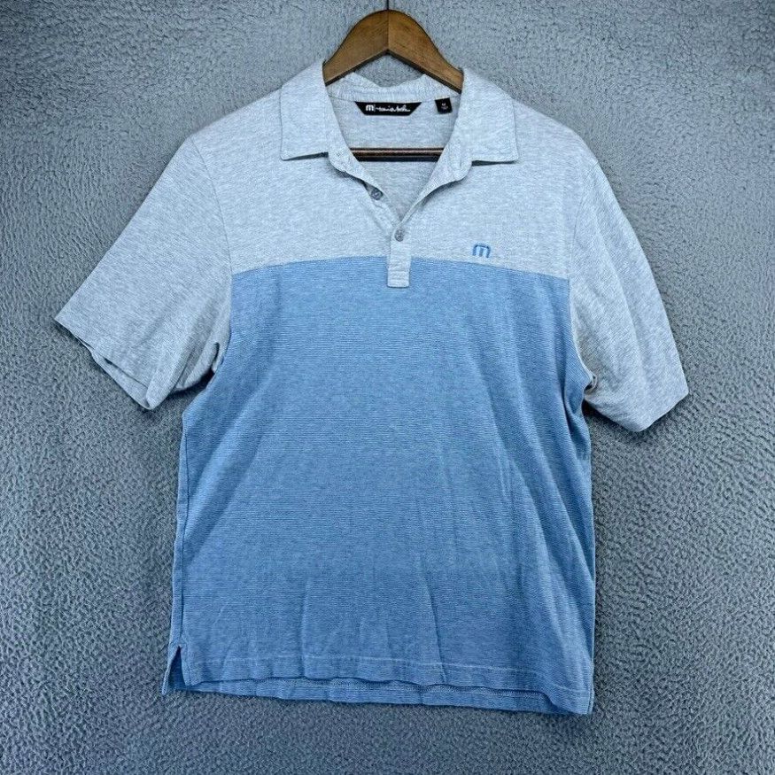 Vintage Travis Mathew Polo Shirt Men's Medium Gray Blue Striped ...