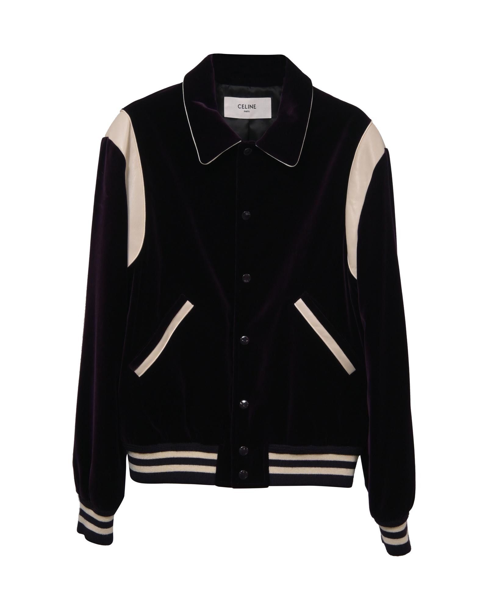 Celine Luxurious Violet Velvet Teddy Jacket with Ribbed Trim Details ...