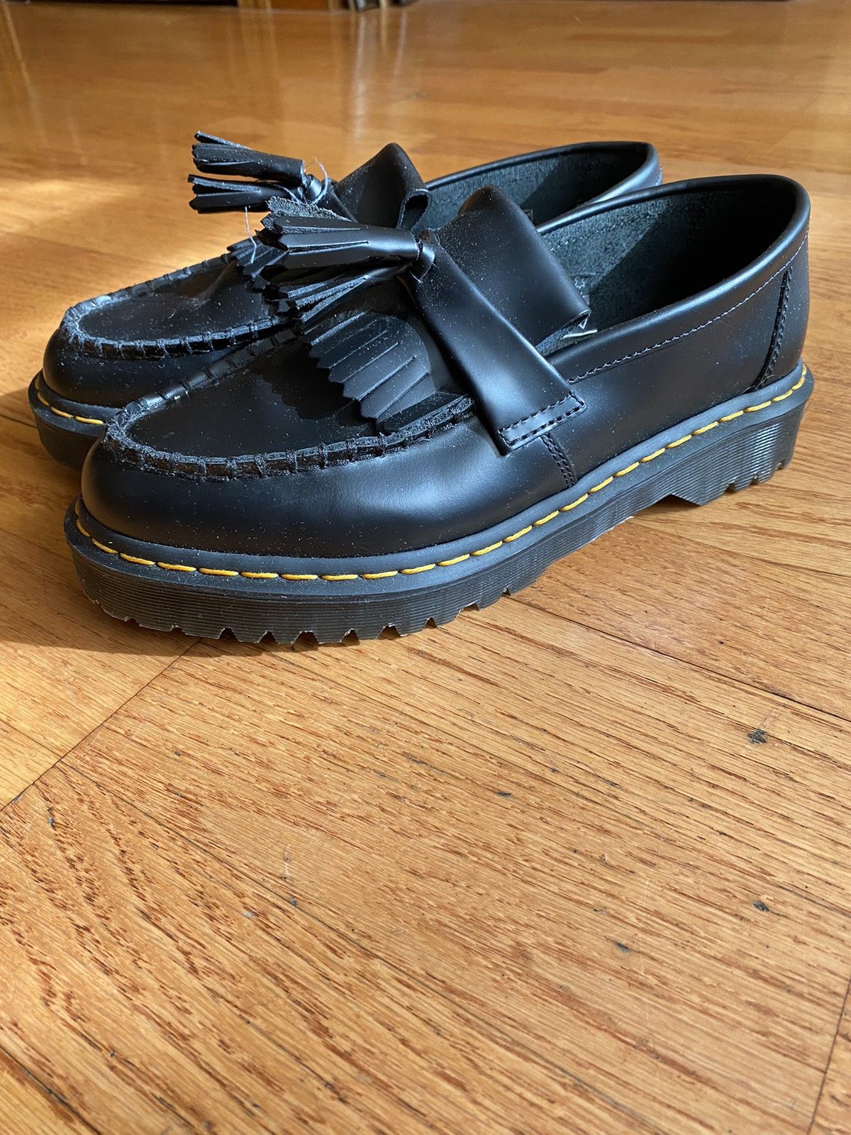 Dr. Martens DOC MARTENS ADRIAN YELLOW STITCH LEATHER TASSEL LOAFERS ...