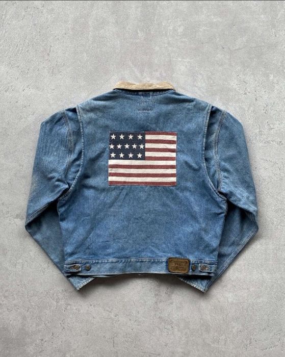 Polo Ralph Lauren Vintage 90' Polo Ralph Lauren Big American Flag Denim Jacket | Grailed