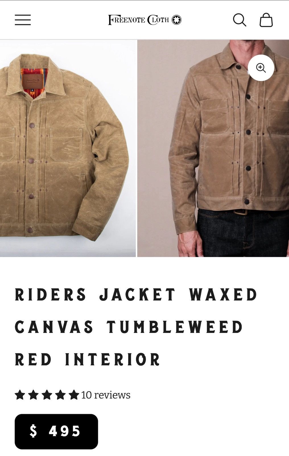 Freenote Cloth Riders jacket waxed canvas tumbleweed red interior | Grailed