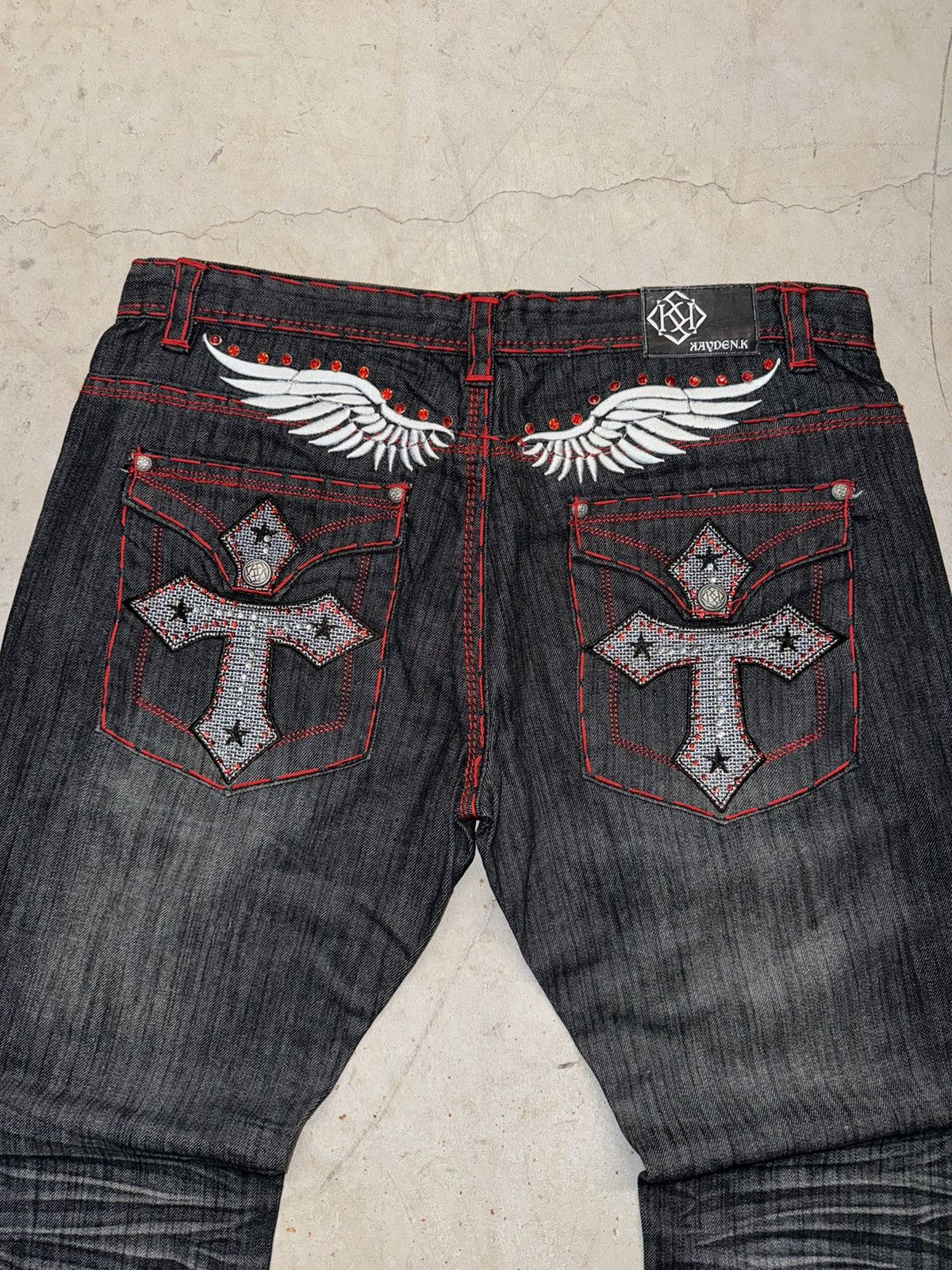 Vintage Crazy Y2K Wings Crosses Affliction Style Baggy Jeans Black ...