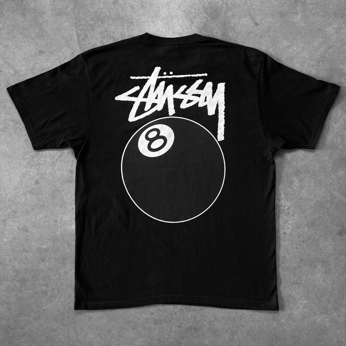 Streetwear × Stussy black: 8 BALL TEE + 2 STICKERS | Grailed