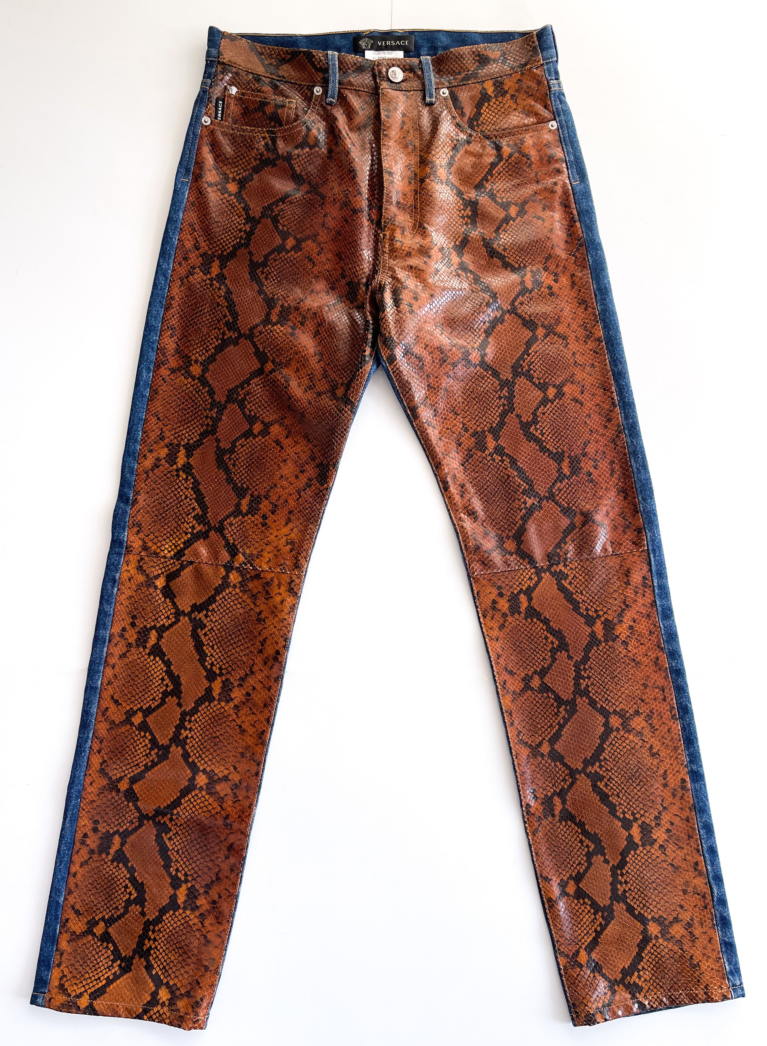 Versace VERSACE Snake Leather Pants denim jeans Medusa 2019 Runway ...