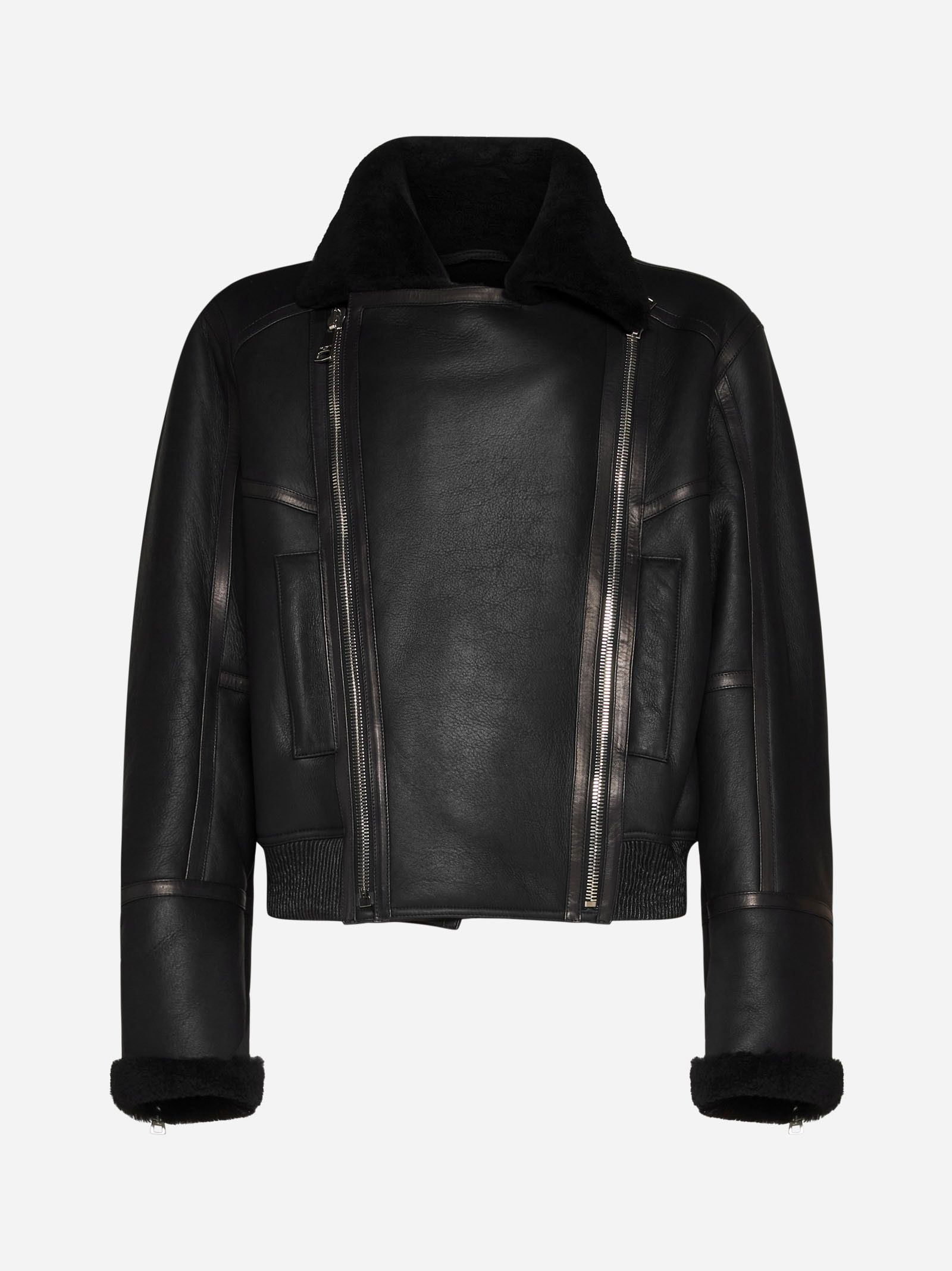 Balmain o1srvl11e1123 Leather Shearling Aviator Jacket in Black | Grailed