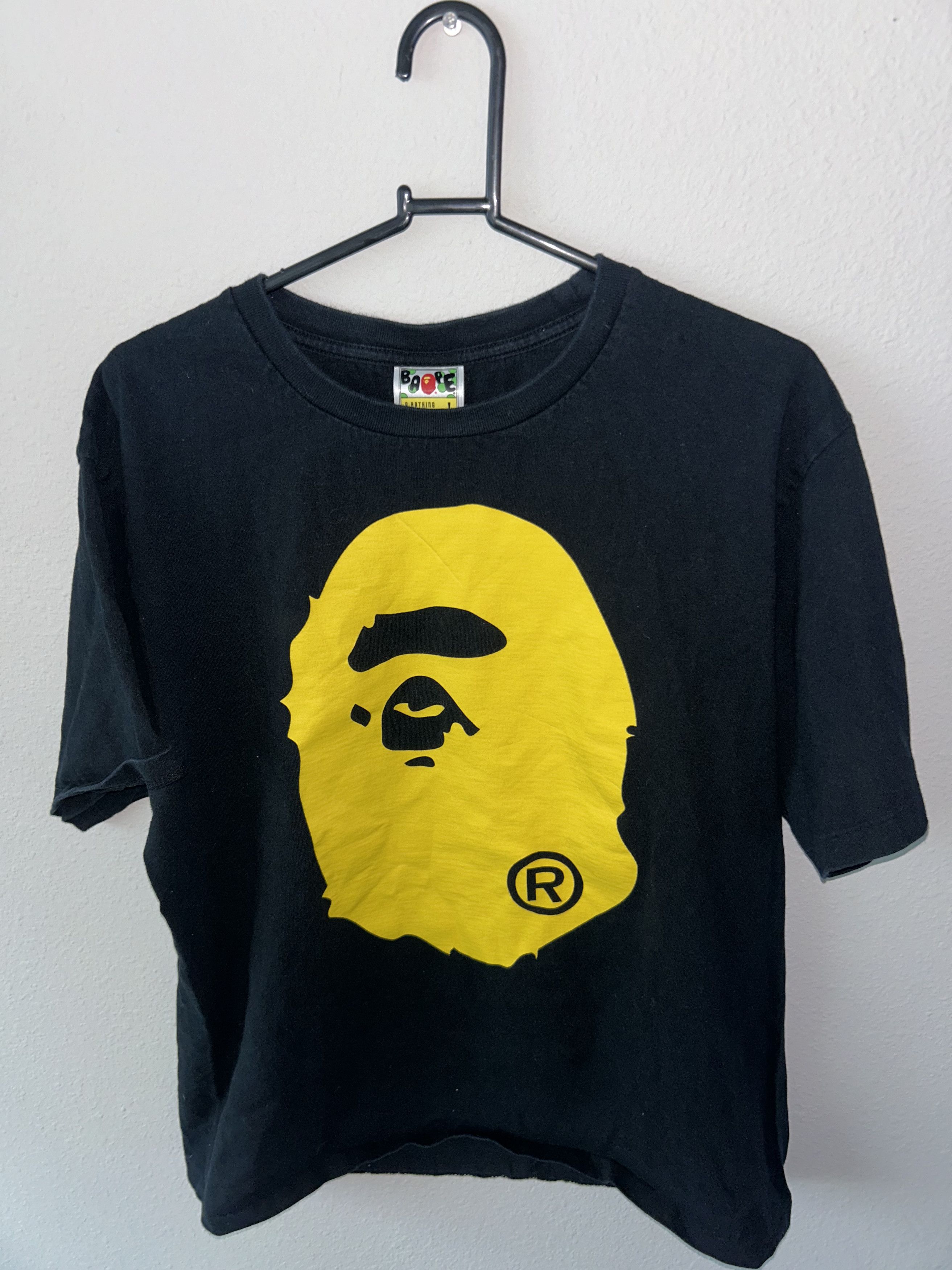 Bape A BATHING APE BAPE HEAD Tee (Black w/ Yellow Ape Head) | Grailed
