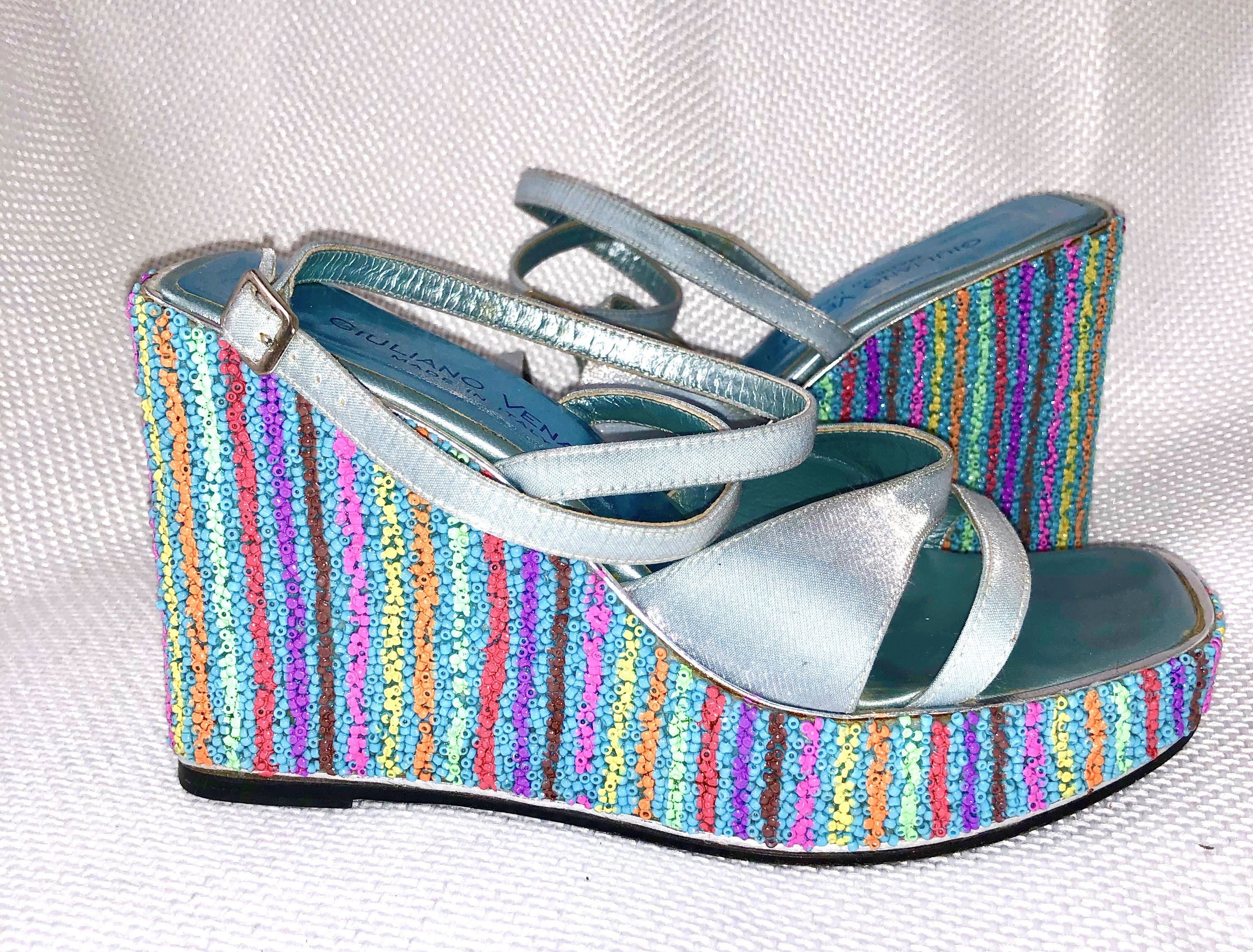 Other SPARKLY BLUE BEADED PLATFORM SANDALS | Grailed