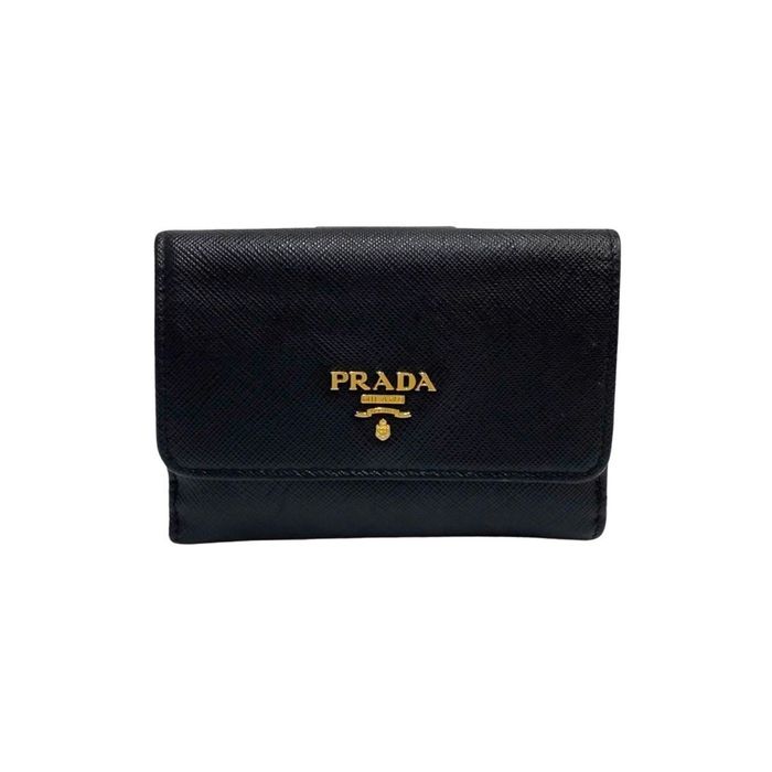 Prada Prada Logo Metal Fittings Saffiano Leather Genuine Trifold Wallet ...