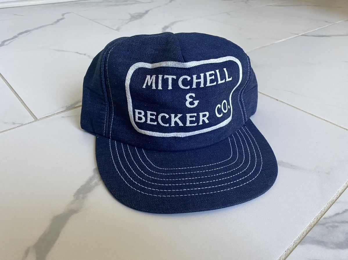 Vintage Vintage 1980s 80s Mitchell & Becker Co. Hat Denim Blue White ...