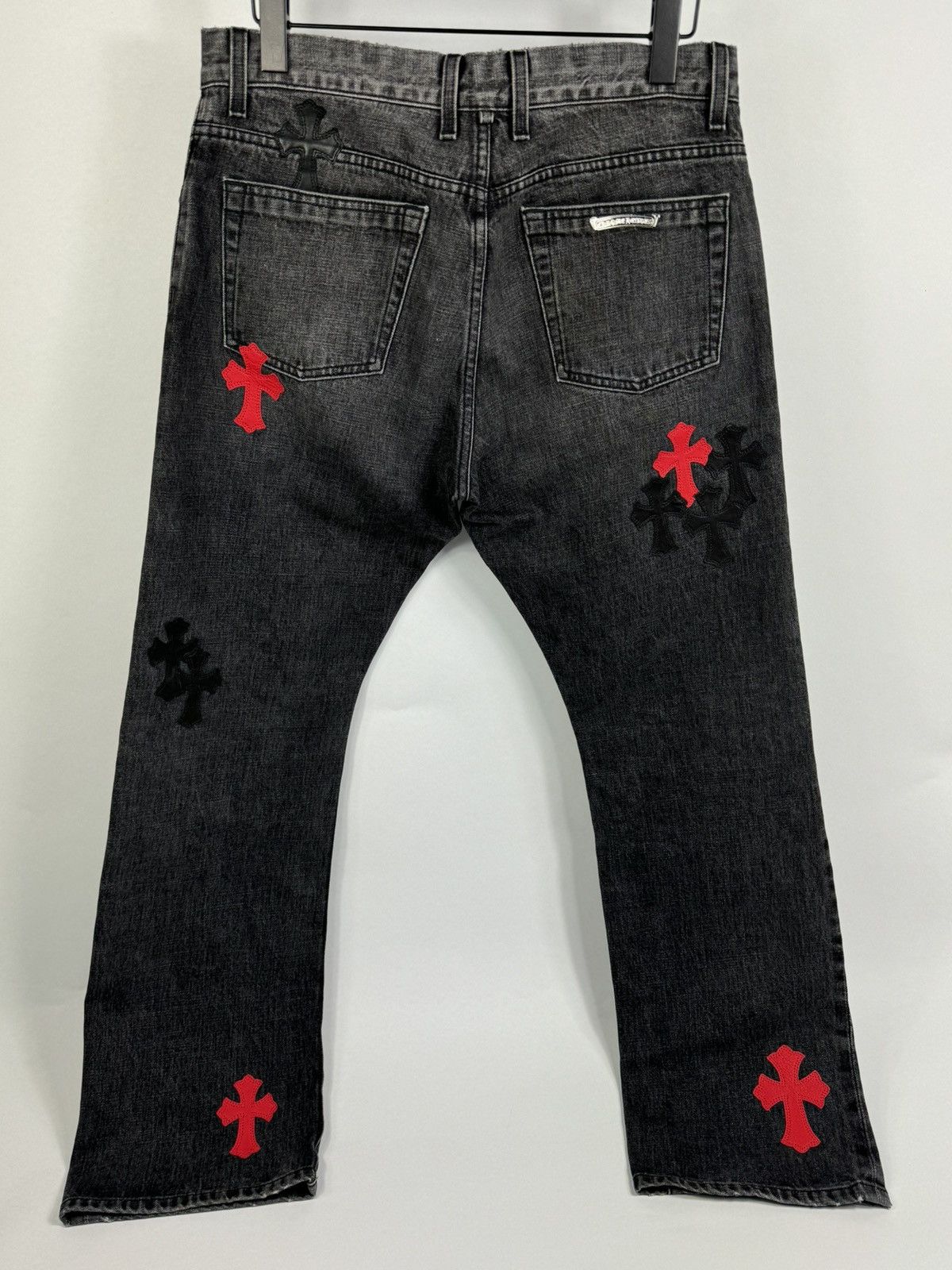 Chrome Hearts RED BLACK CROSS PATCH JEANS (RARE) | Grailed