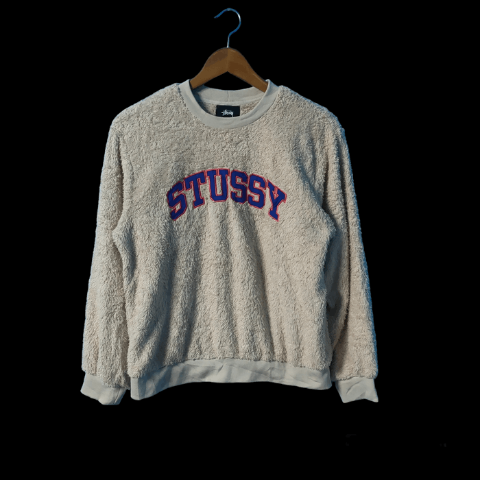 Stussy vintage STUSSY sherpa crewneck big logo embroidery | Grailed