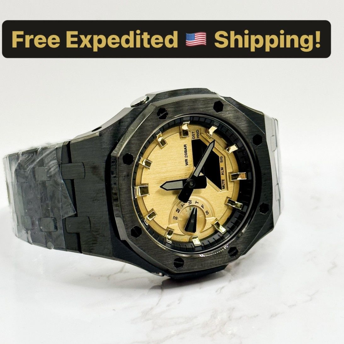 G Shock BRAND NEW GSHOCK Casioak Mod Custom Black and Gold Mod | Grailed
