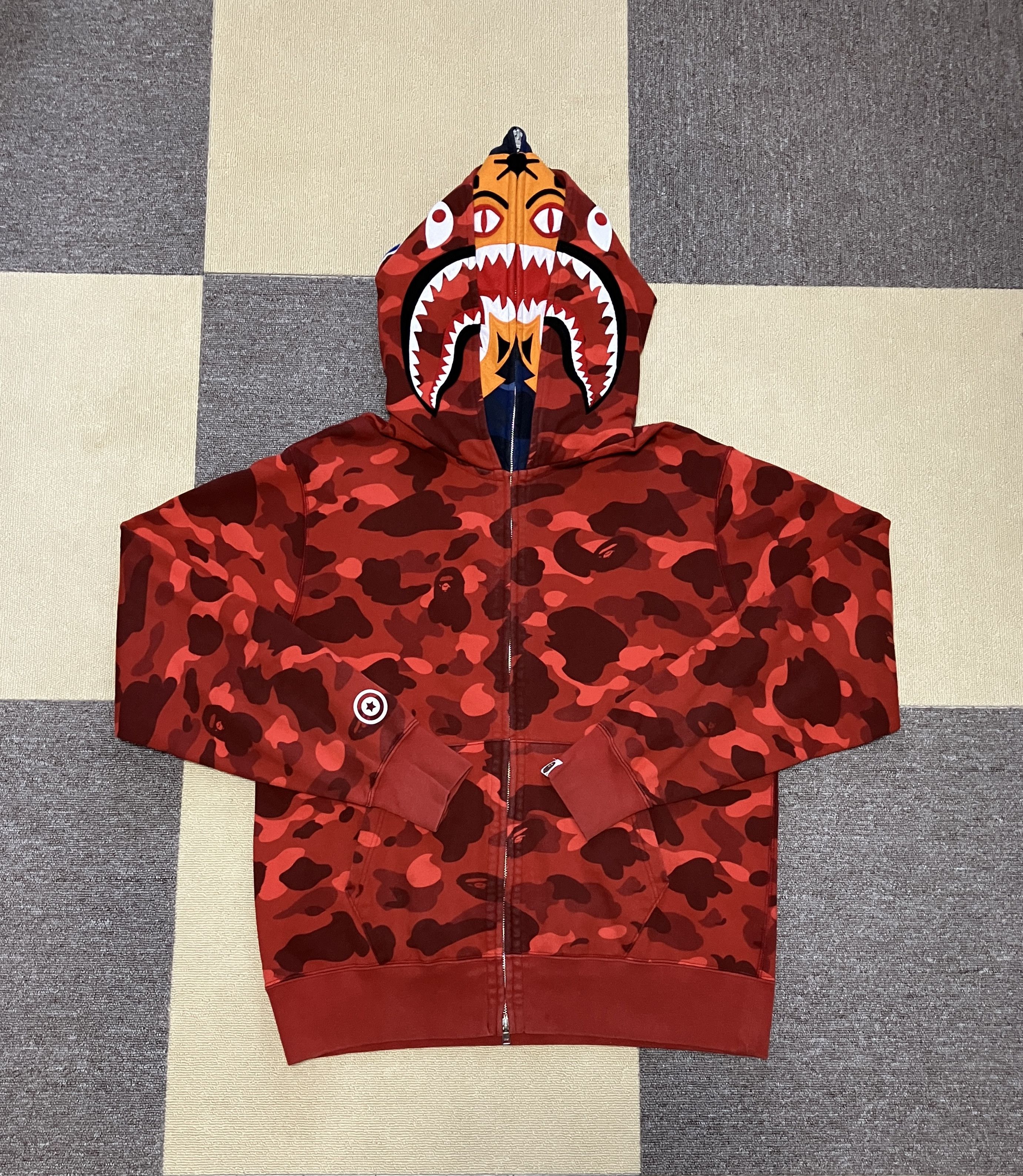 Bape Bape Color Camo Tiger Shark Wide Full Zip Double Hoodie | Grailed