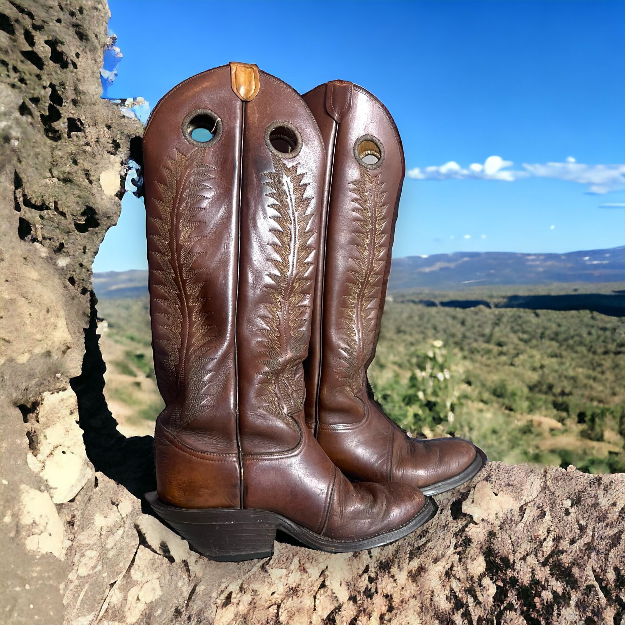 Tony Lama Vintage Tony Lama Men Brown Leather Round Toe Buckaroo Boots ...