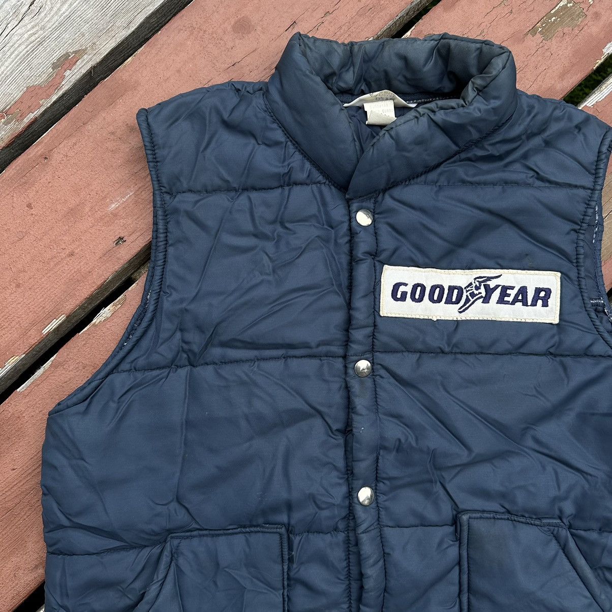 Vintage Vintage 80s Navy Goodyear Official Down Puffer Work Vest | Grailed