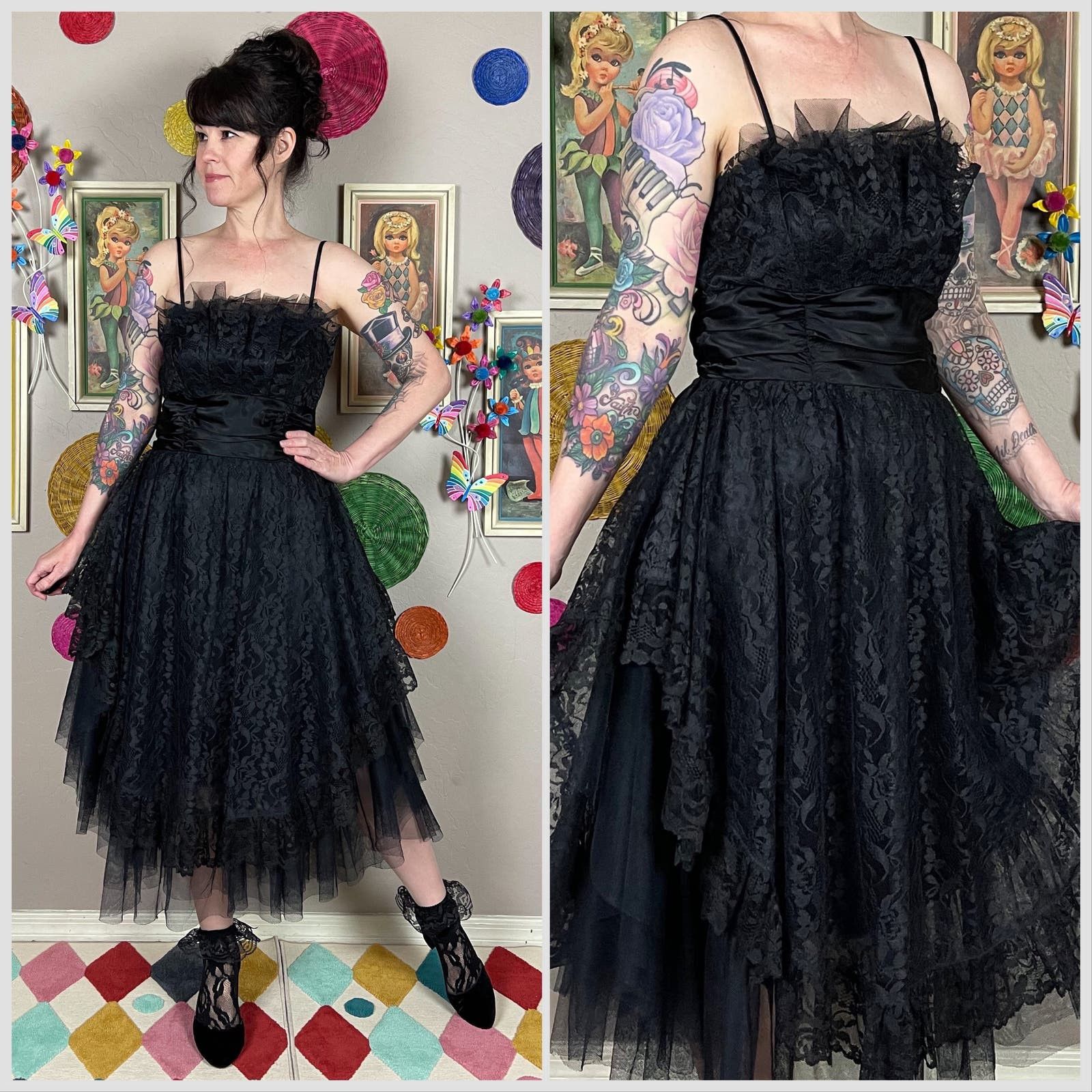 Vintage Vintage 1980s Black Lace and Tulle Whimsy Goth Prom Dress | Grailed