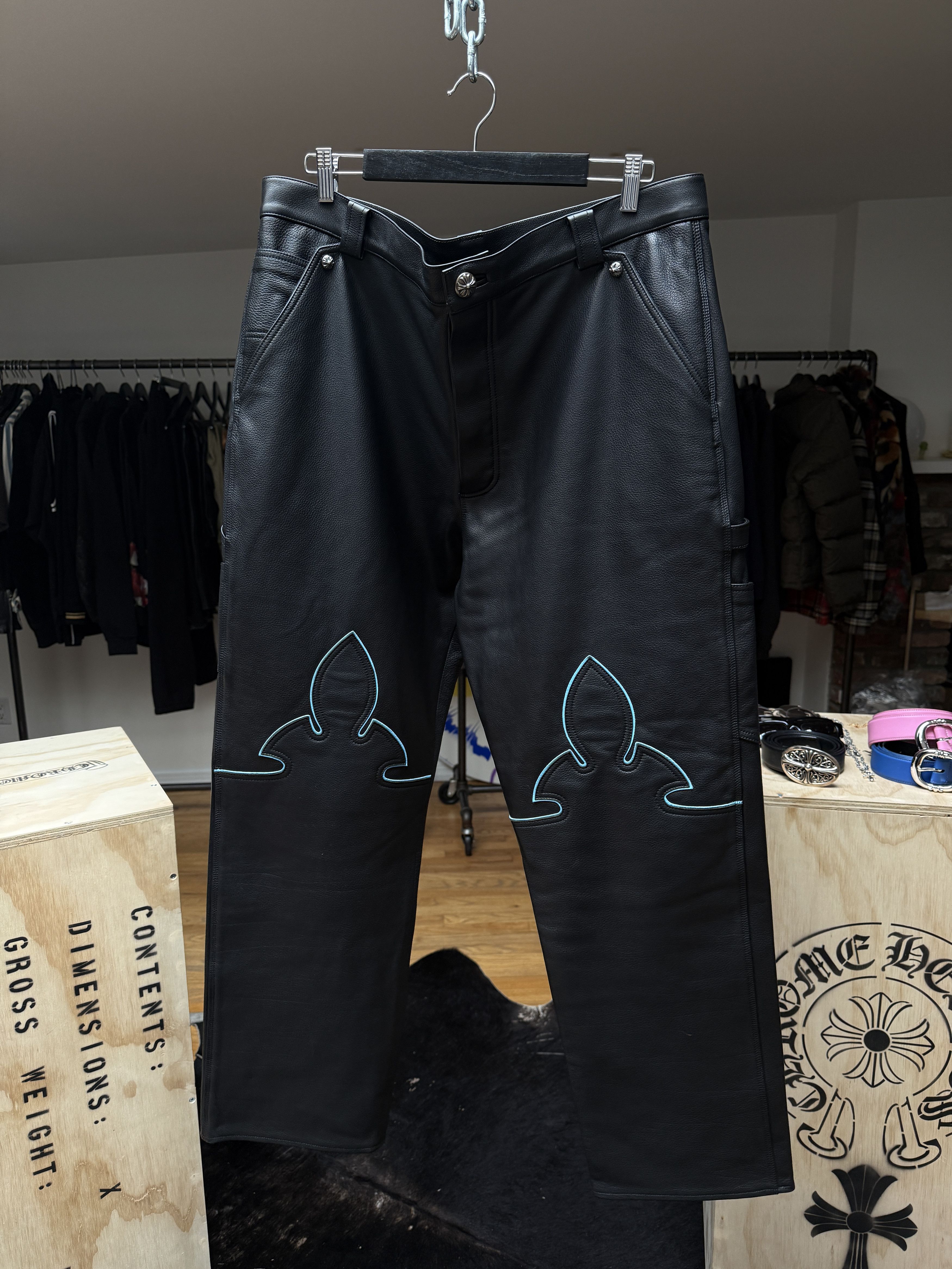 Chrome Hearts St. Barth Turquoise Blue Fleur Knee Carpenter Leather ...