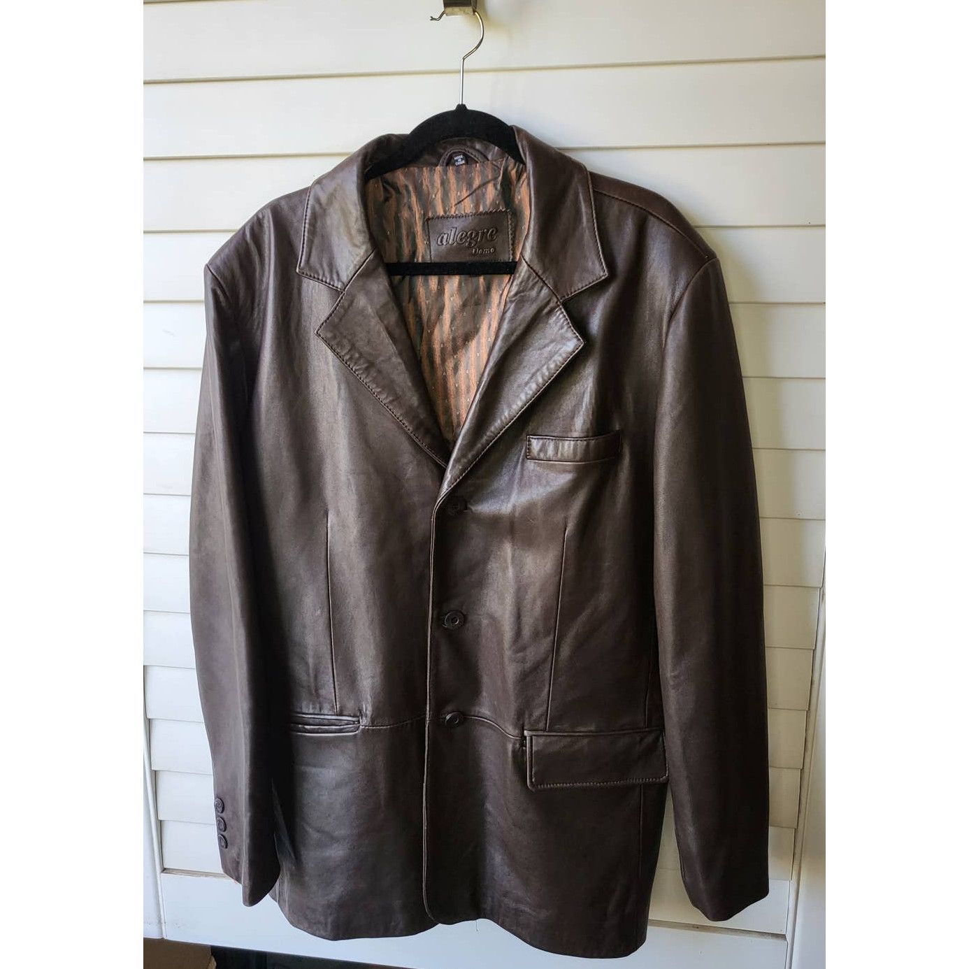 Vintage Brown Leather Suit Blazer Oversized Genuine Leather Jacket ...