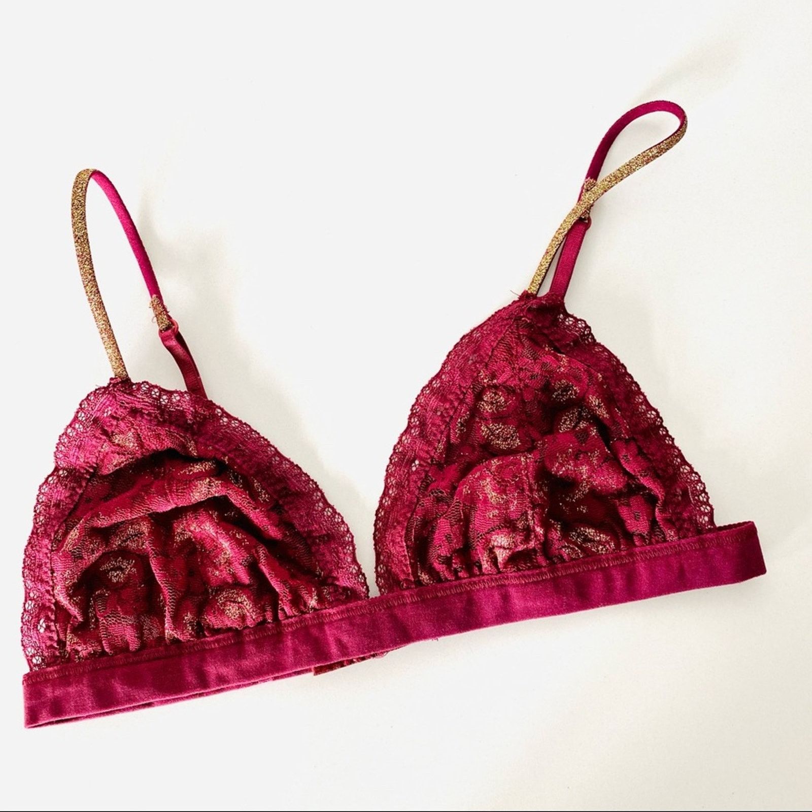 Victoria's Secret NEW VICTORIA SECRET Red Burgundy Gold Lace Triangle ...