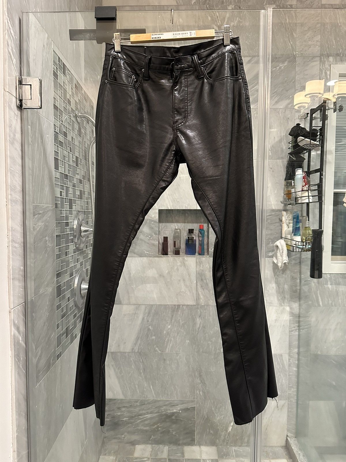 MNML B169 LEATHER FLARE PANTS | Grailed