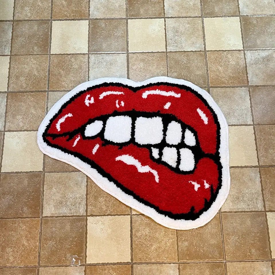 Carpet × Custom × Handmade Red Lips Tufted Rug | Grailed