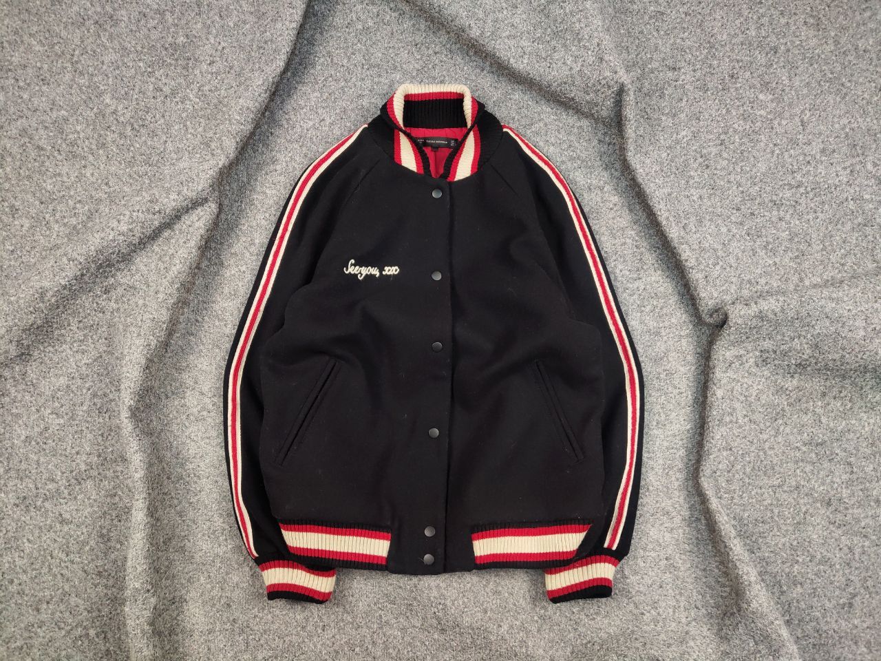 Streetwear × Varsity Jacket × Vintage Vintage Varsity Bomber Wool Black ...