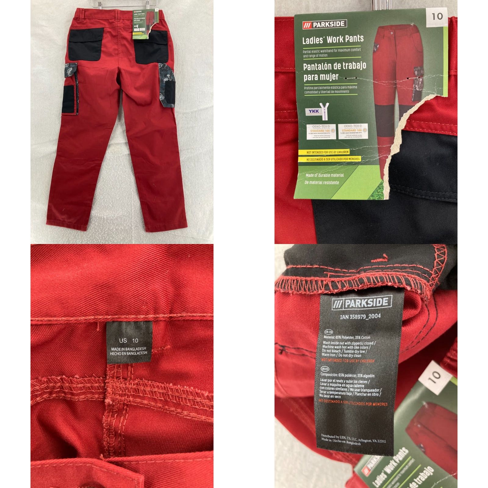 Vintage Parkside Performance Work Pants Women's 10 Red Mid Rise Utility ...