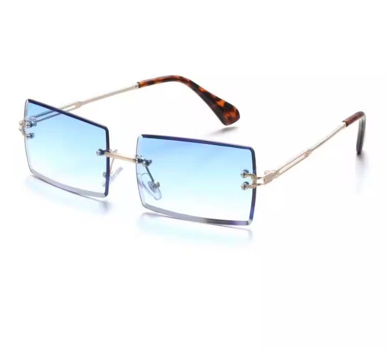 Streetwear Mens Rimless Buffs Glasses Rectangular Gold Blue Lens | Grailed