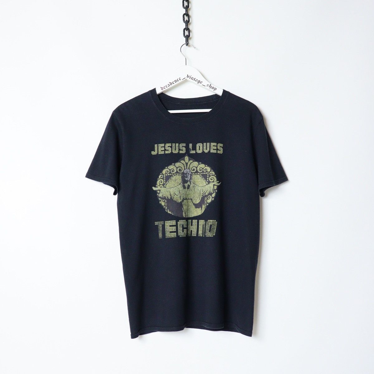 Vintage Vintage Jesus Loves Techno Rare Print Graphic Washed T-shirt ...