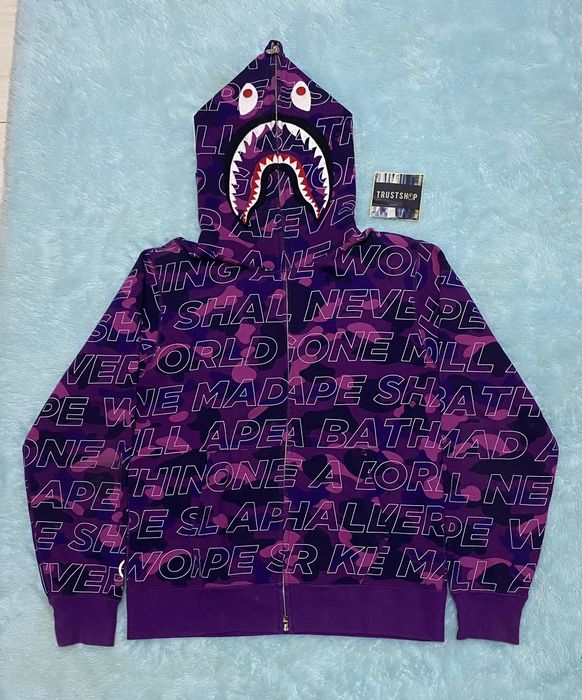 Bape Text Color Camo Shark Full Zip Hoodie | Grailed